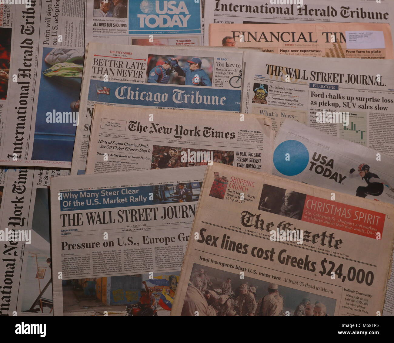 World Newspapers. Collage of paper headlines Stock Photo - Alamy