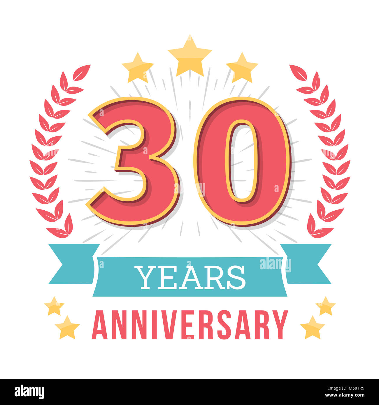 30 Years anniversary emblem with ribbon, laurel wreath and stars ...