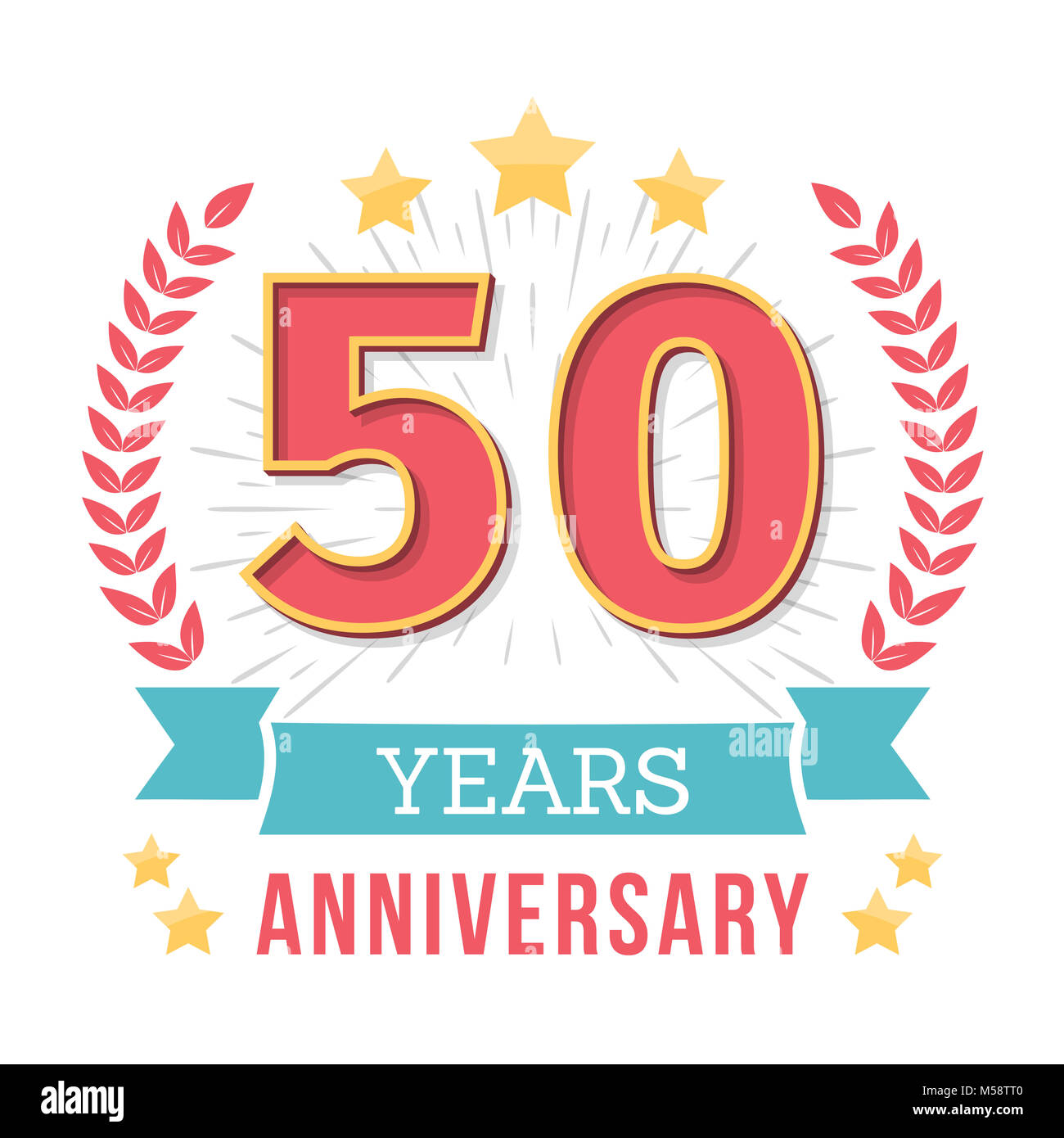 50 Years anniversary emblem with ribbon, laurel wreath and stars ...