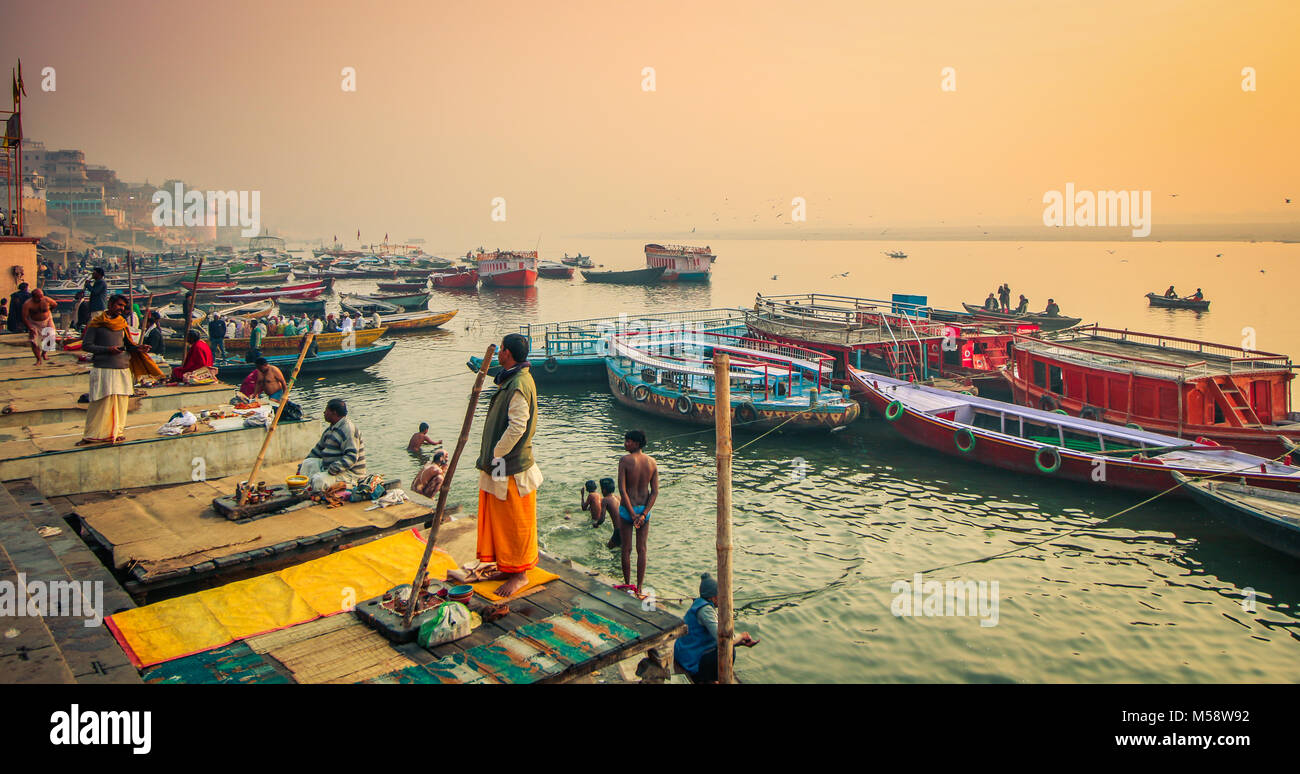 Varanasi boat trip sunrise hi-res stock photography and images - Alamy