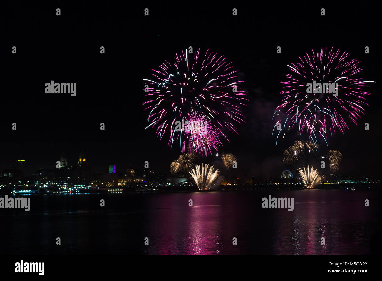 Fireworks high in the sky above the city of Liverpool Stock Photo - Alamy