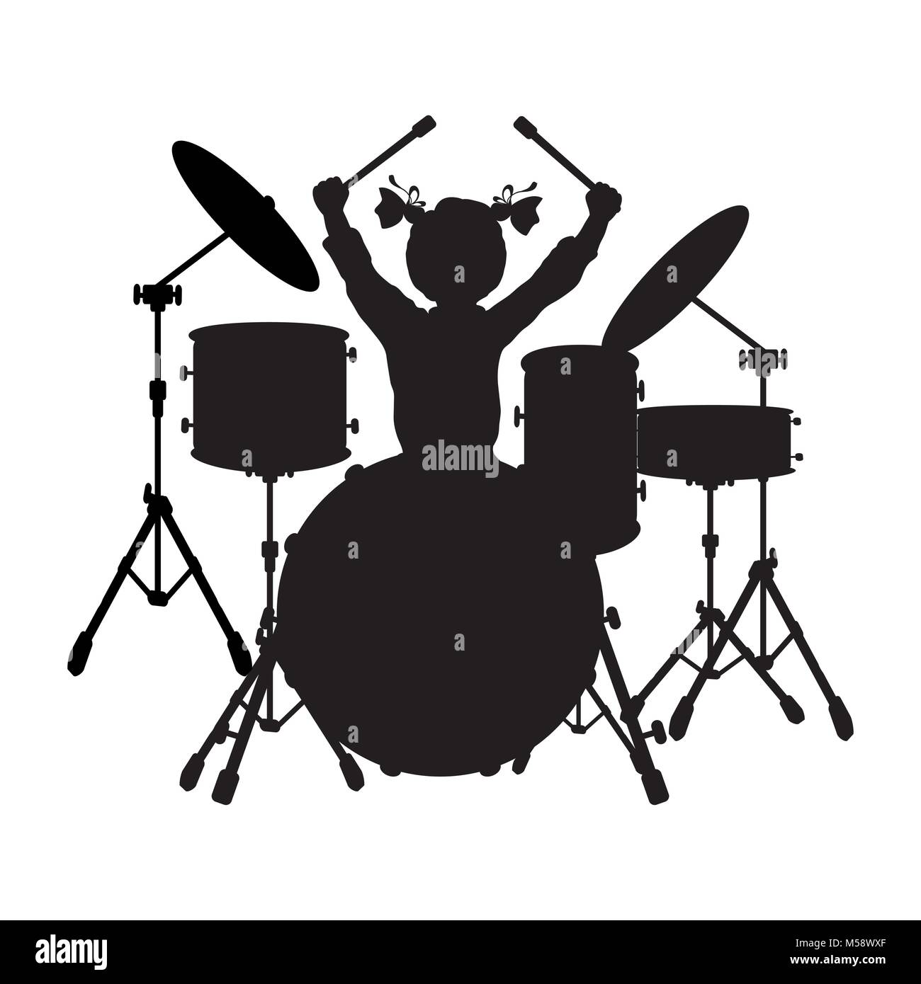 Silhouette girl music plays the drums. Vector illustration Stock Vector ...