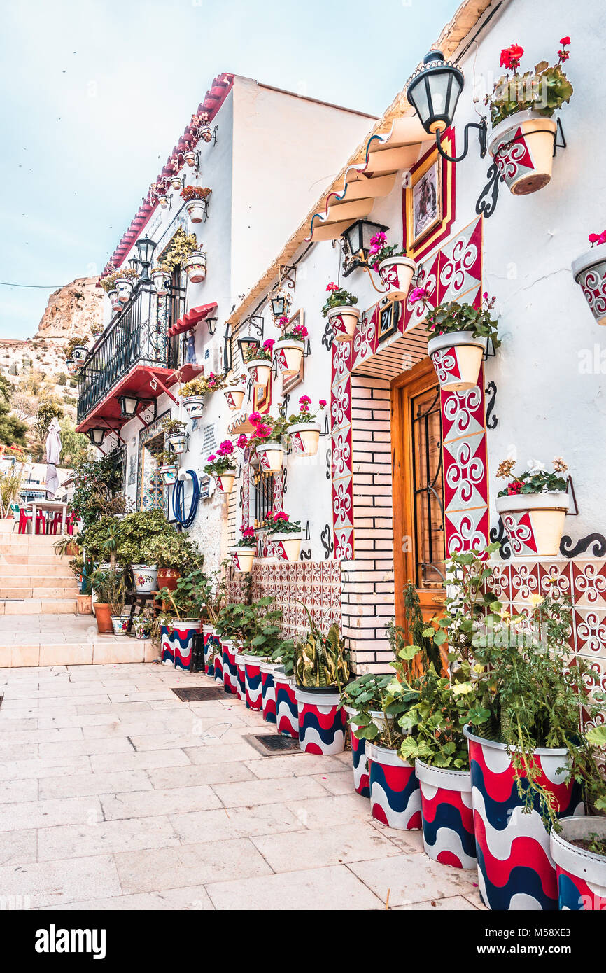 Alicante, Spain, December 31, 2017: Beautiful old street in Alicante ...