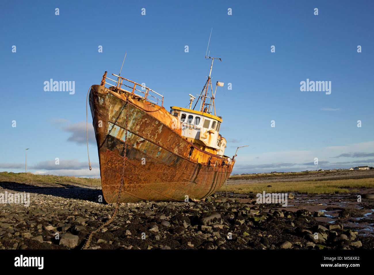 Rusty Belgian trawler Vita Nova abandoned on beach, Roa Island, Cumbria ...