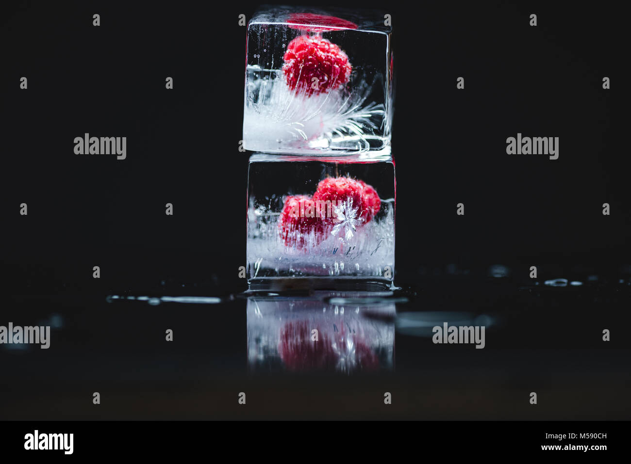 raspberries frozen in ice cubes Stock Photo - Alamy