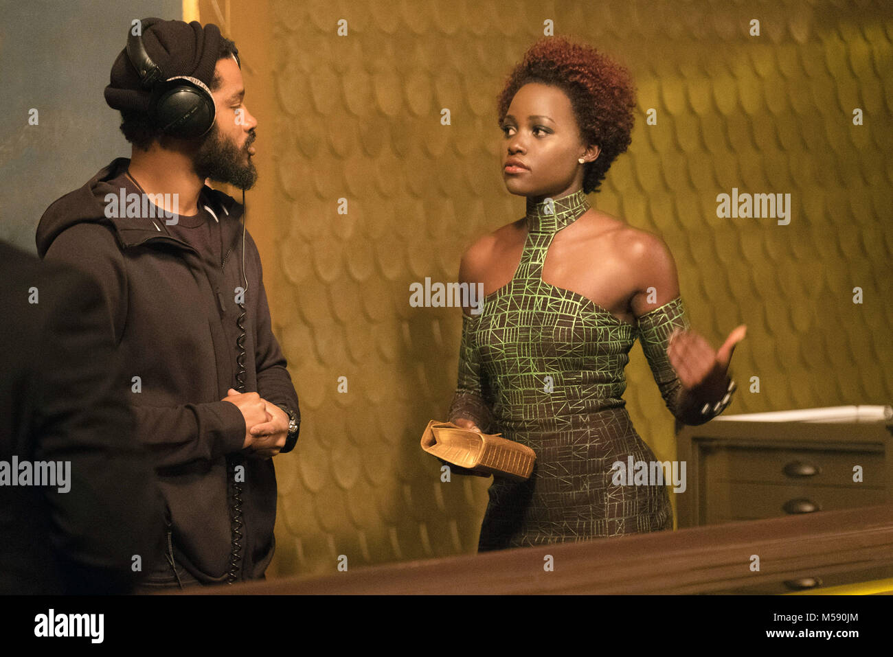 BLACK PANTHER, l-r: director Ryan Coogler, Lupita Nyong'o on set, 2018 ...