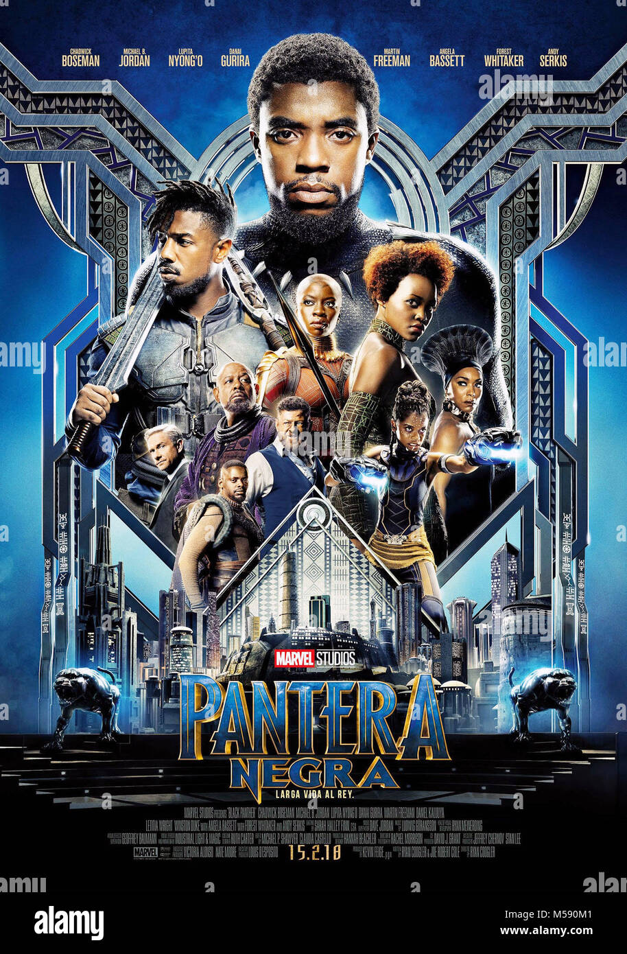 BLACK PANTHER, (aka PANTERA NEGRA), poster in Spanish, top: Chadwick ...