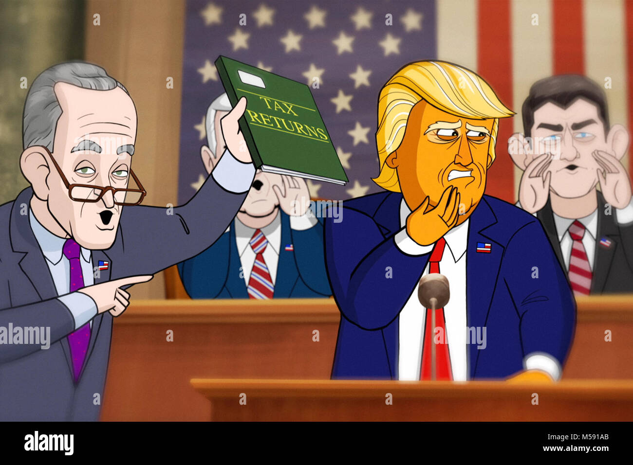 OUR CARTOON PRESIDENT, from left: Chuck Schumer (voiced by Thomas ...