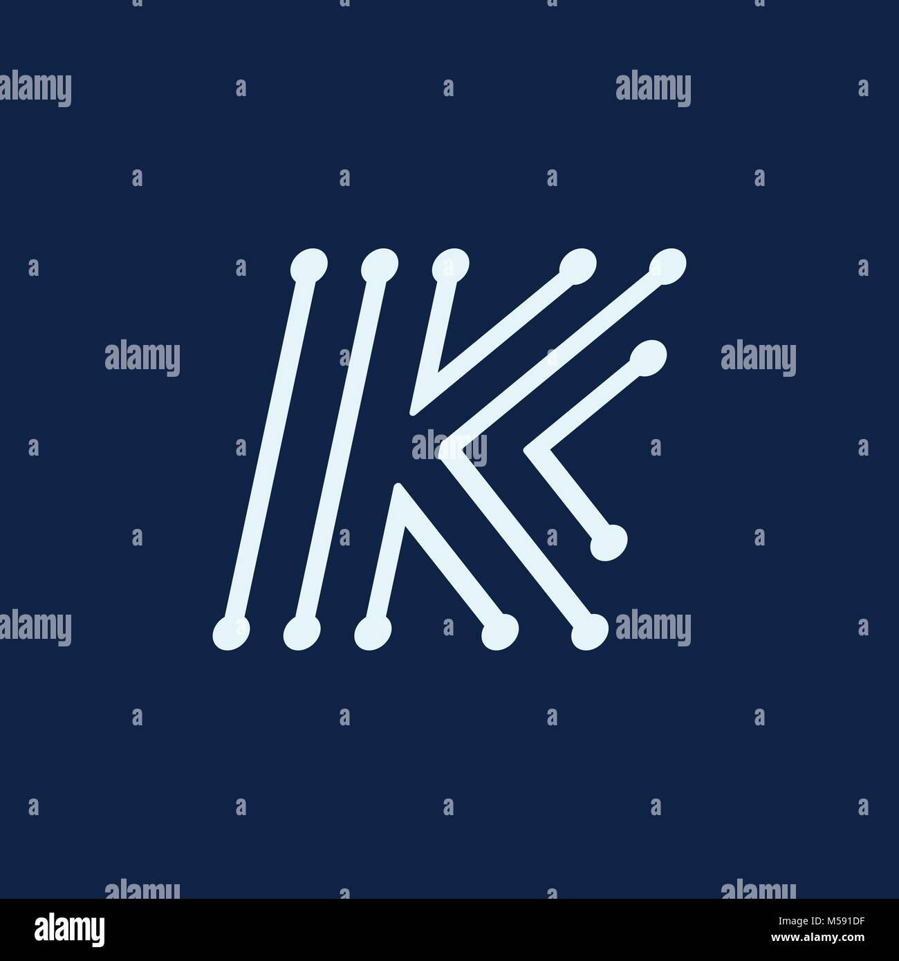 Letter K. Font maze italic, vector geometric alphabet on dark ...