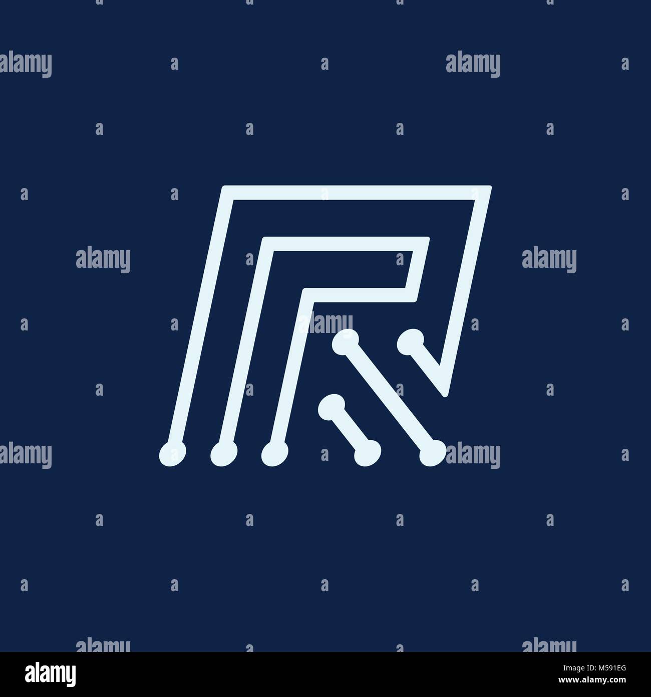Letter R. Font maze italic, vector geometric alphabet on dark ...