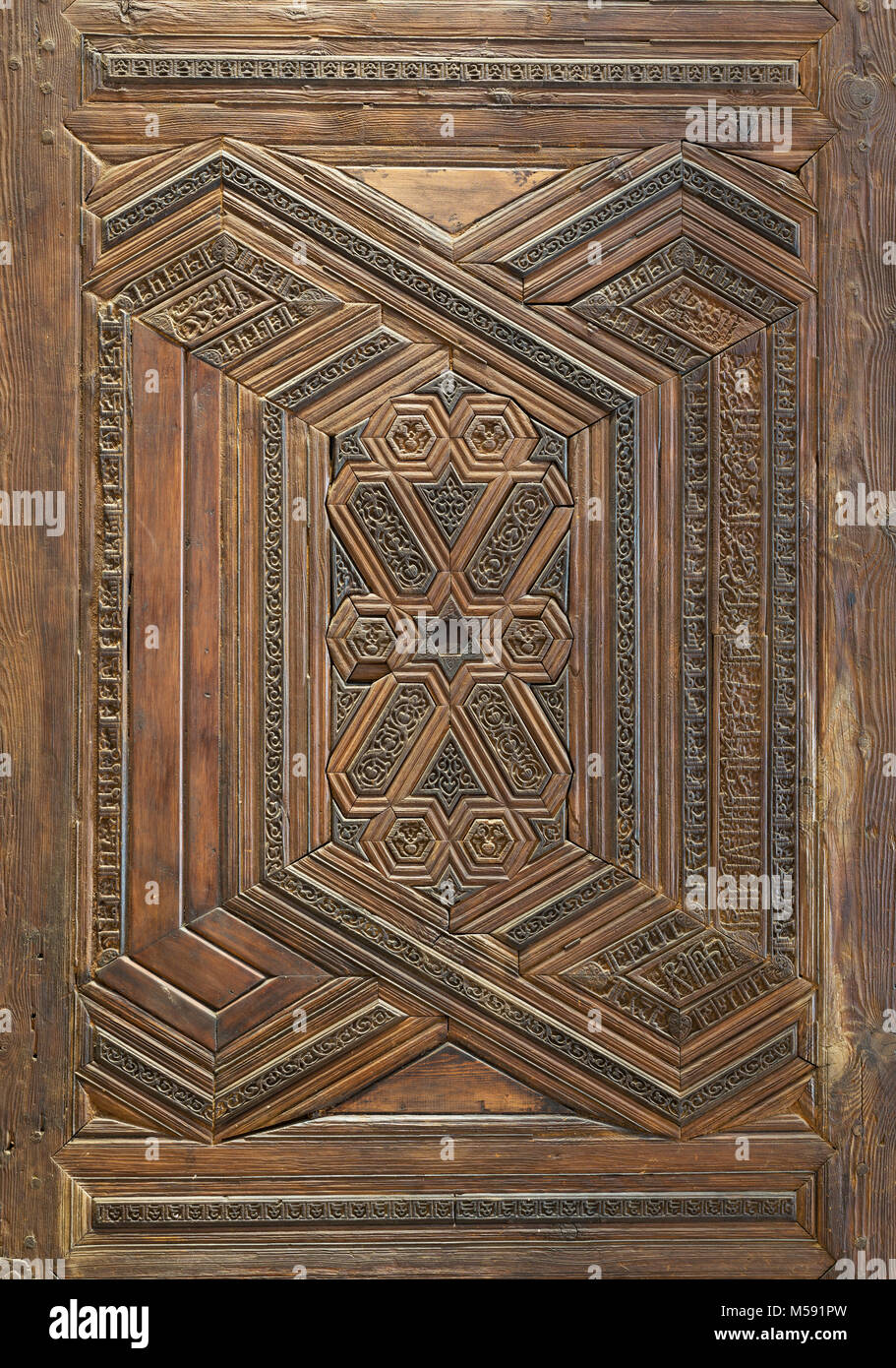Geometrical and floral engraved patterns of Mamluk style wooden ornate ...