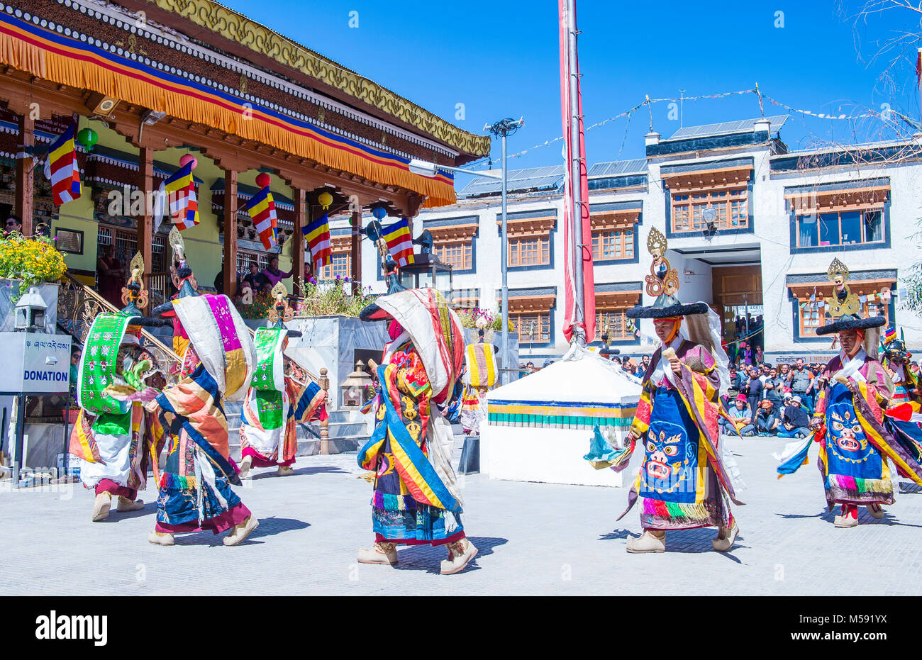 Buddhist monks performing Cham dance during the Ladakh Festival in Leh ...