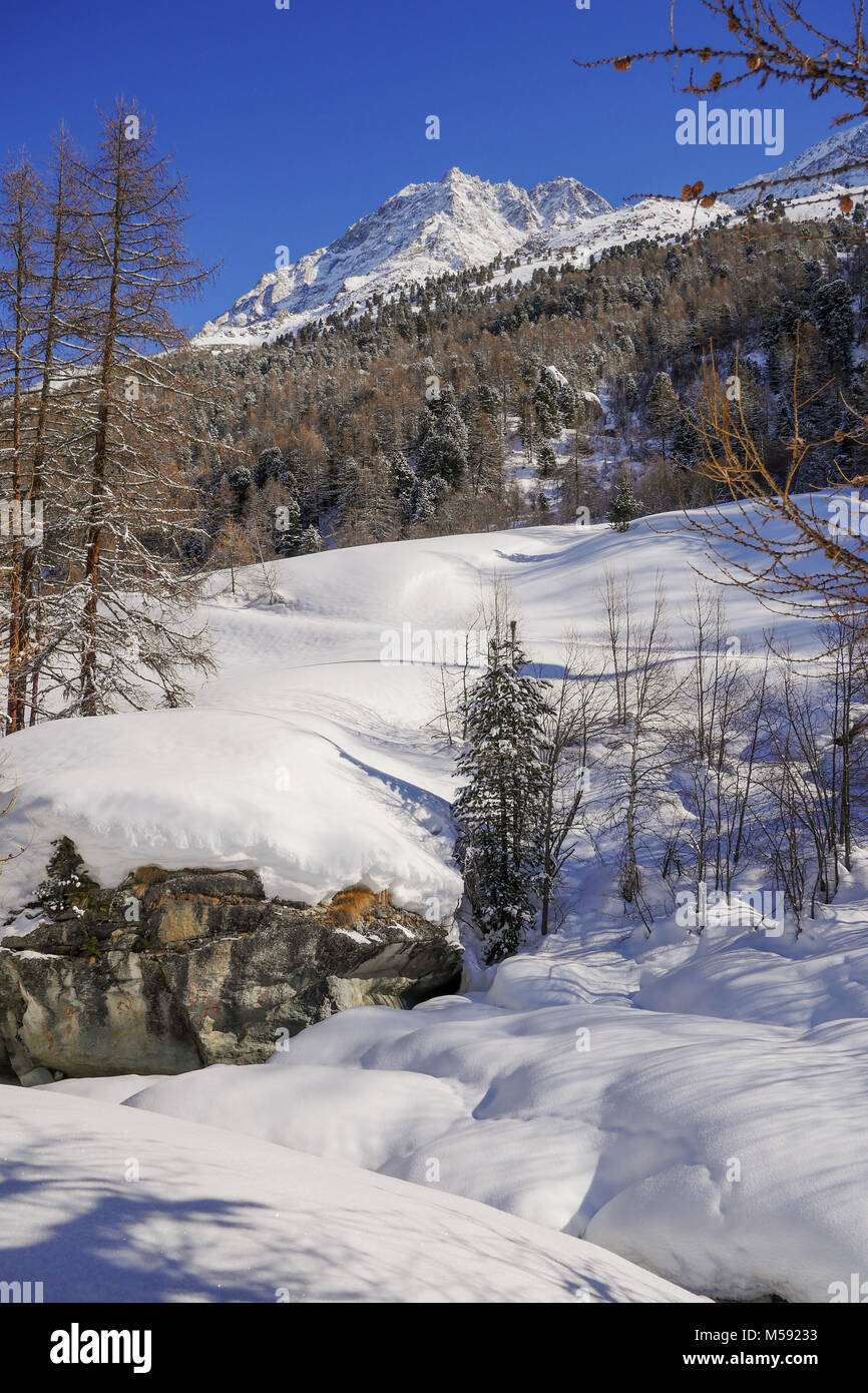 Winter landscape in the Val d'Herens, Valais, Swiss Stock Photo - Alamy