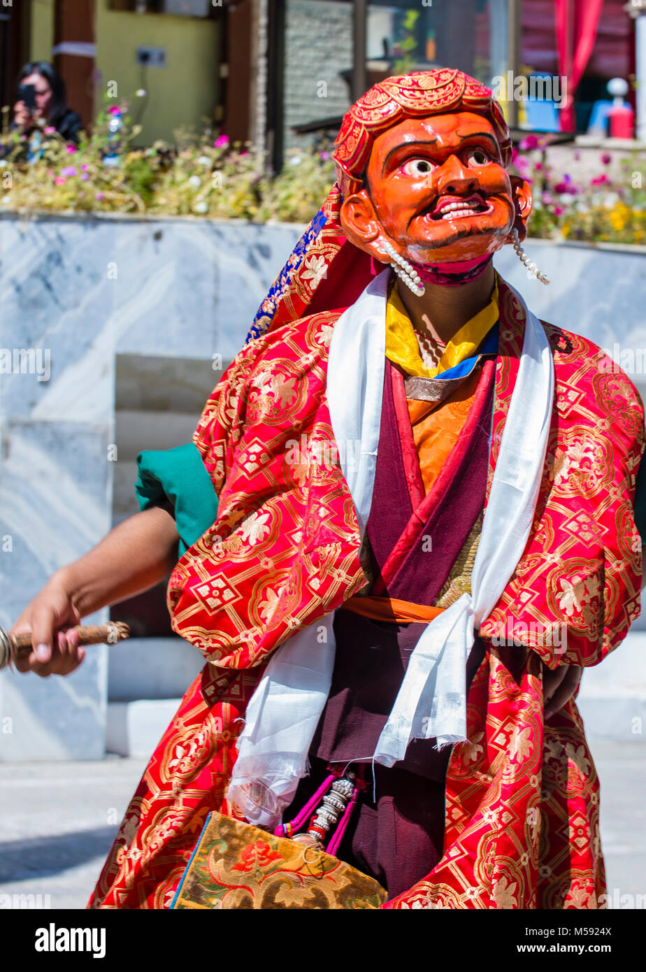 Buddhist monk performing Cham dance during the Ladakh Festival in Leh ...