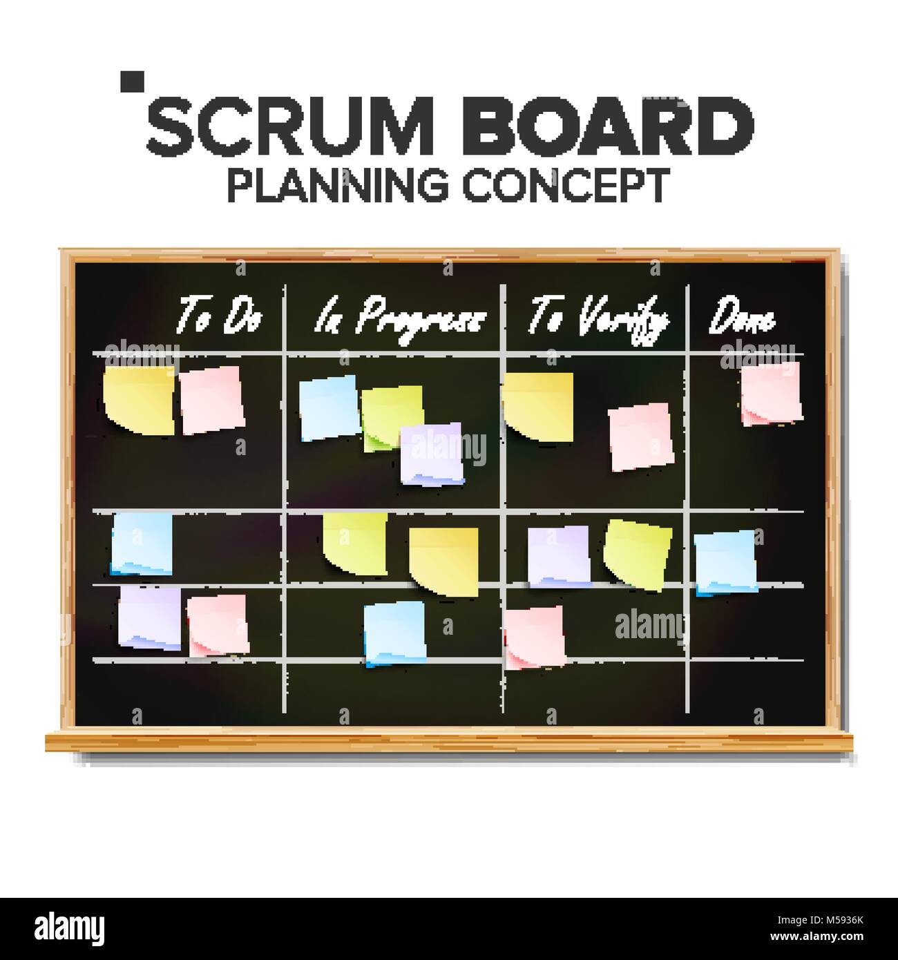 Kanban board Vector. Sticky Notes. Business Working Process Management ...