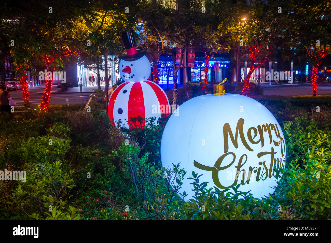 Christmas lights and decorations in downtown Taipei Taiwan Stock Photo ...