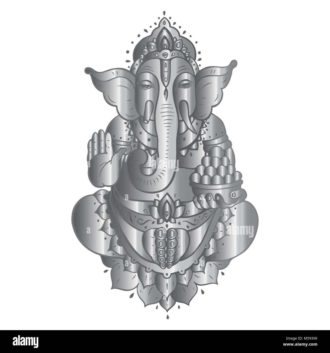 Hindu God Ganesha. Golden Ganapati. Vector hand drawn illustration ...