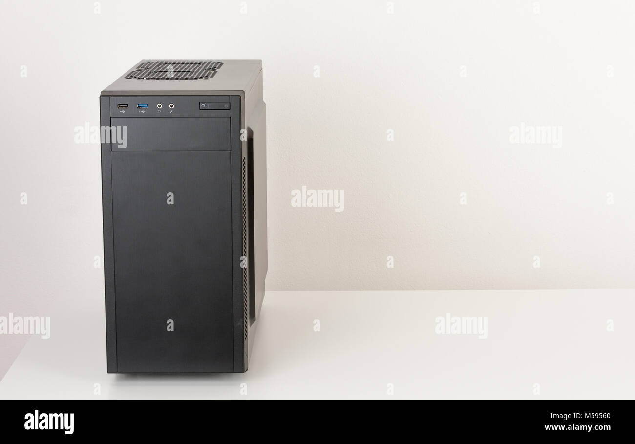 Black computer case, midi tower for micro ATX motherboard on white ...
