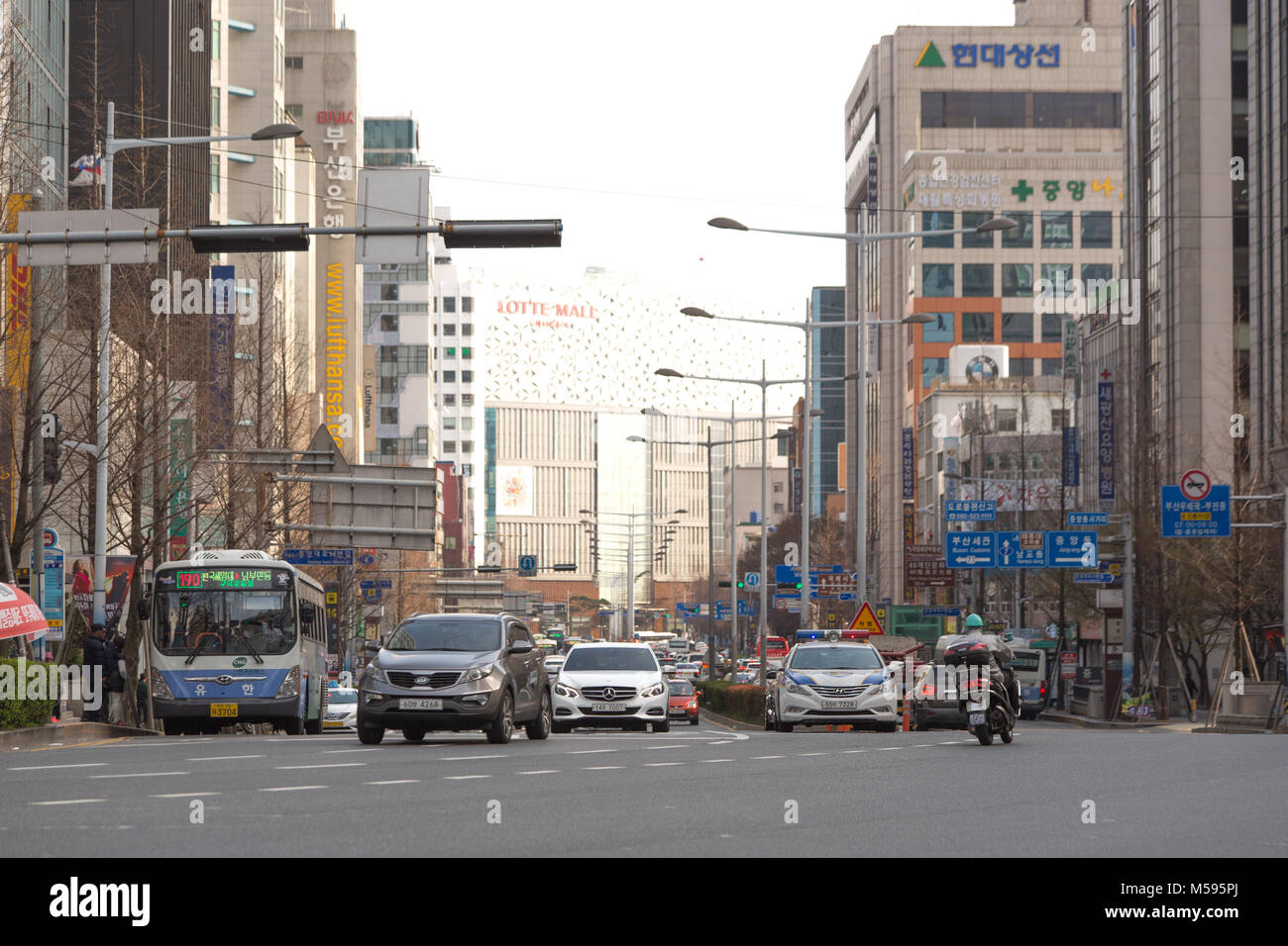 Busan, South Korea - March 24th, 2016: Busan, view on a city street ...