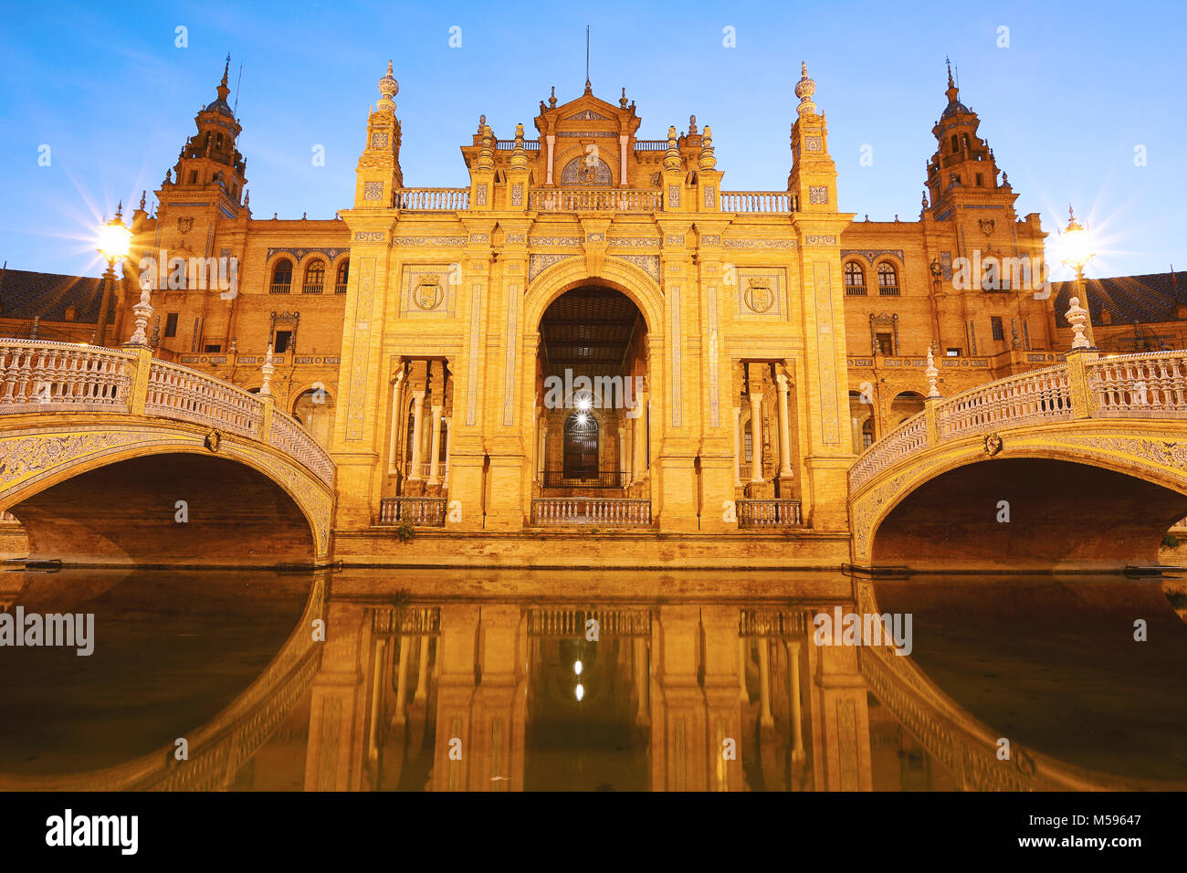 Spain square (Plaza de España) at night. Sevilla - Spain Stock Photo ...