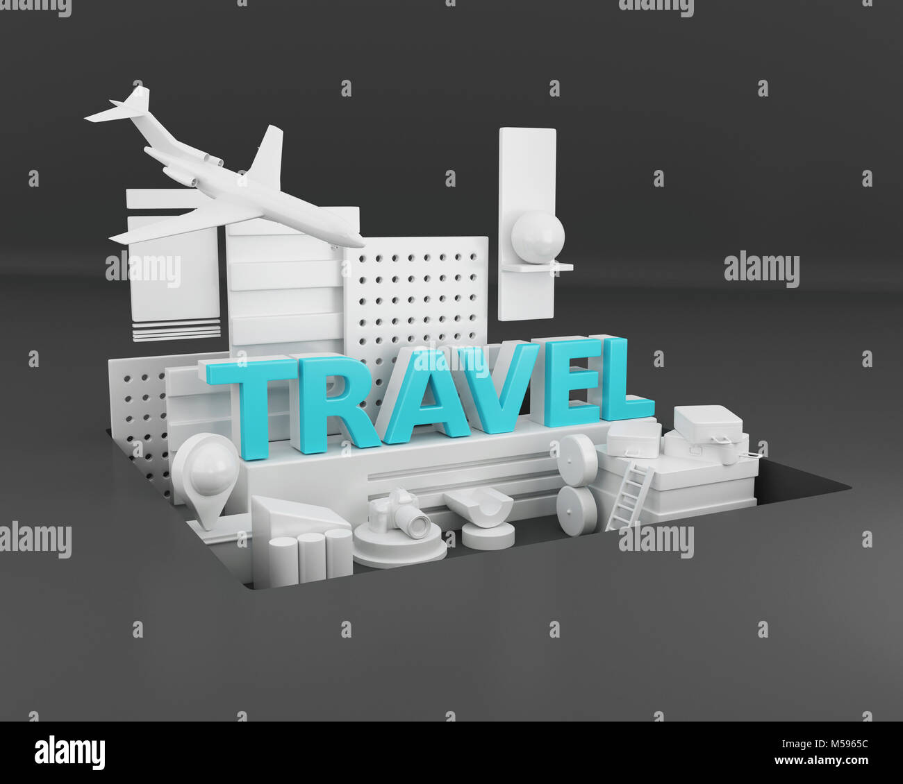 3d illustration. Word travel, design concept. Creative travel idea ...