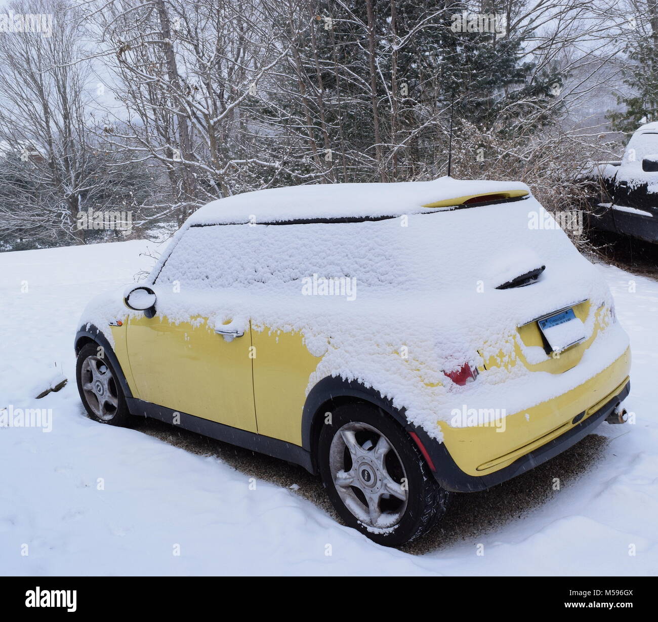 Car Mini covered in snow in Winter Stock Photo - Alamy
