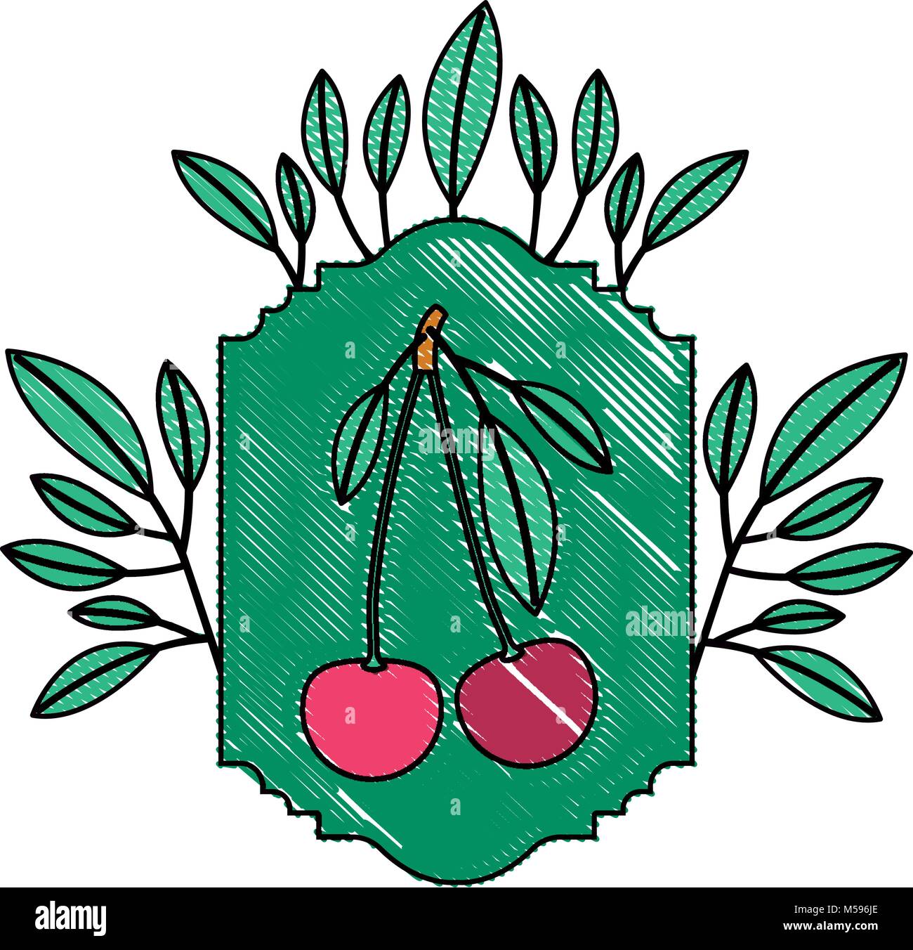 cherries fresh fruit with leafs frame Stock Vector Image & Art - Alamy