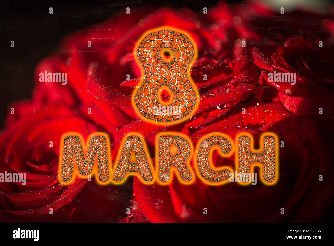 8 March symbol. Figure eight made of spheres and fur flying in the air ...