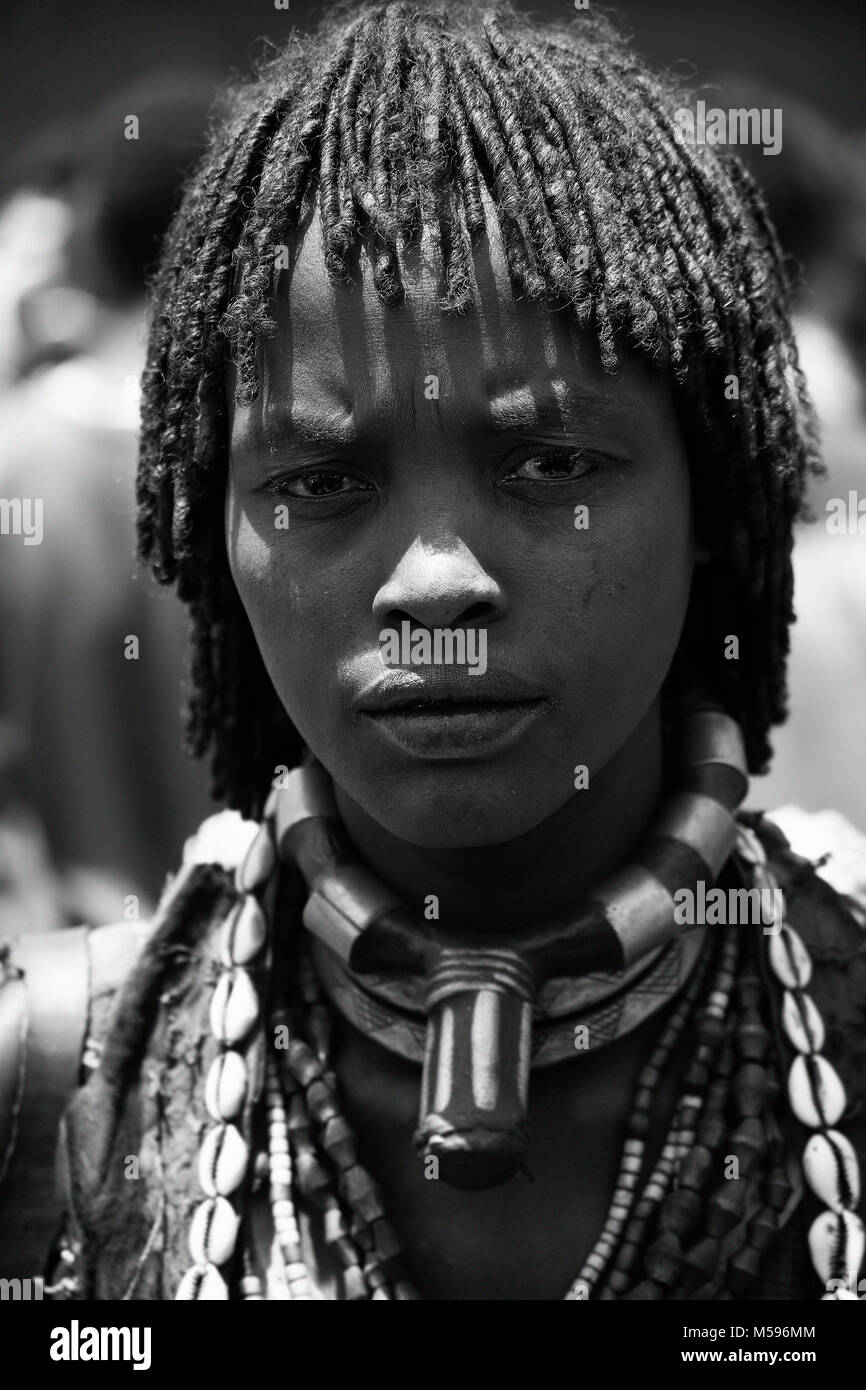 Banna tribe woman at the market. Lower Omo river, Ethiopia Stock Photo ...
