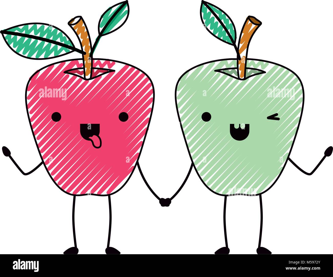 apples couple comic characters fresh fruit icon Stock Vector Image ...