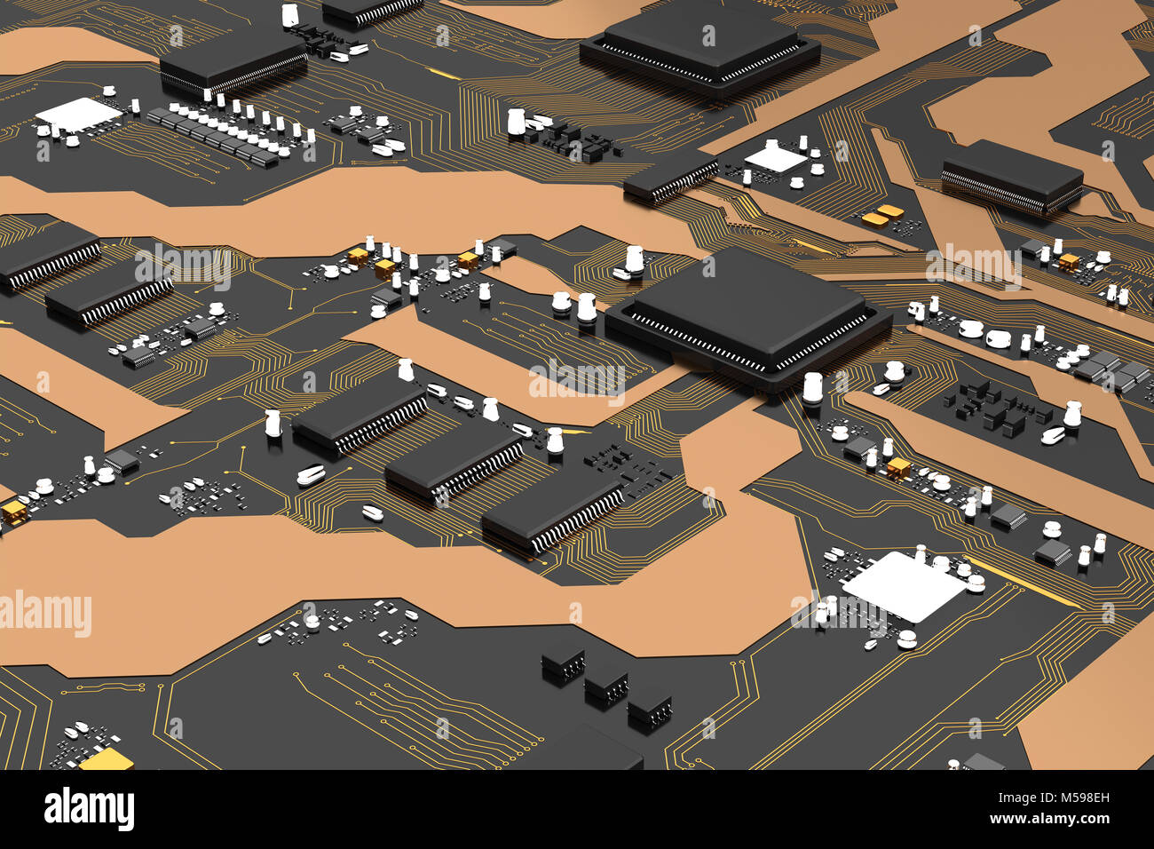 3D Rendered printed circuit board with cpu chipset processor electronic ...