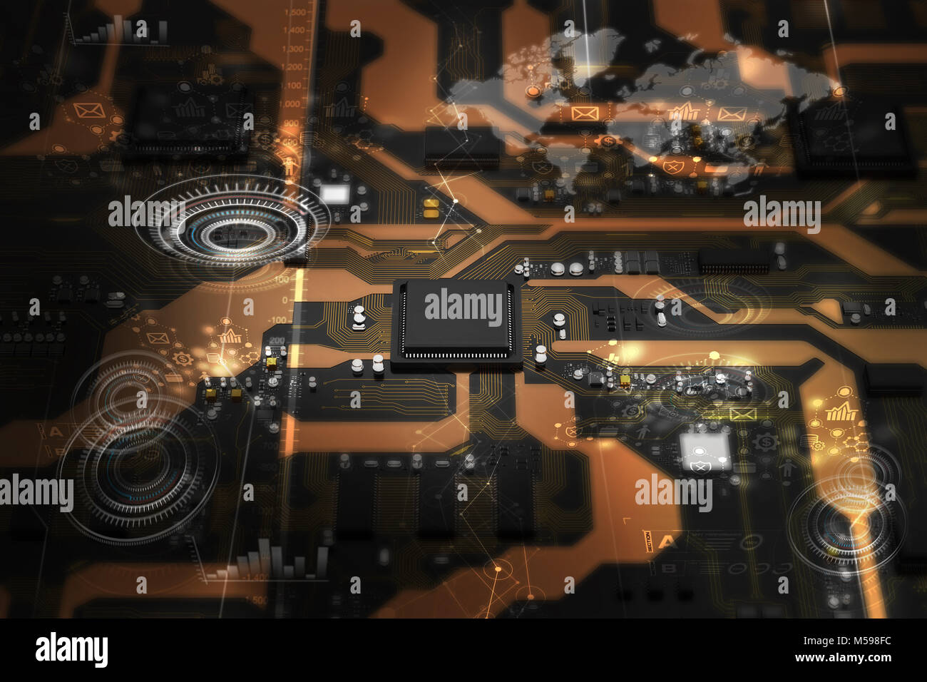 3D Rendered printed circuit board with cpu chipset processor electronic ...