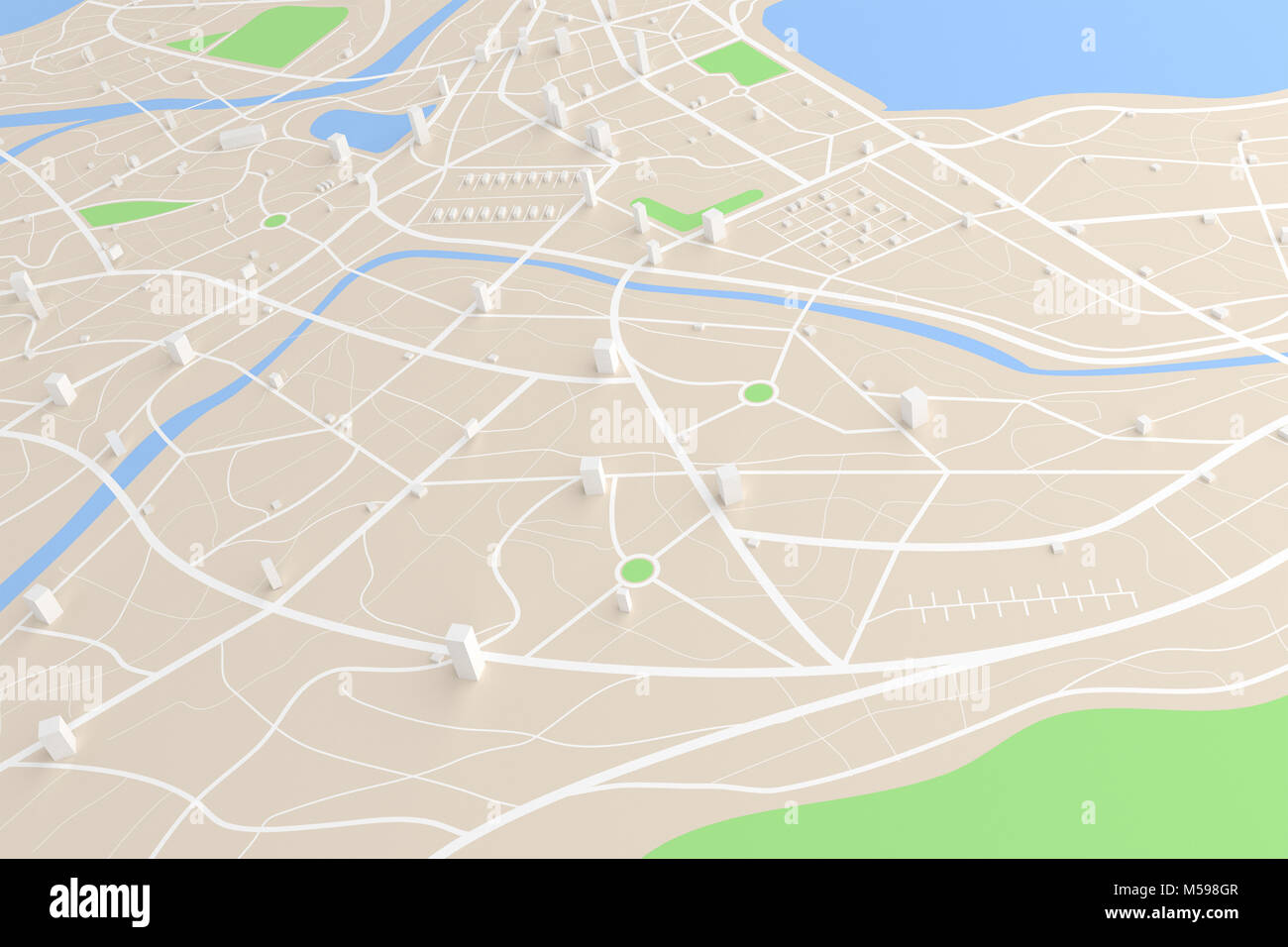 3D rendered top view of city map with road building river 3D ...