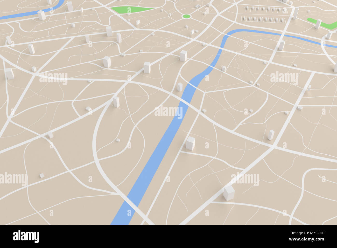 3D rendered top view of city map with road building river 3D ...