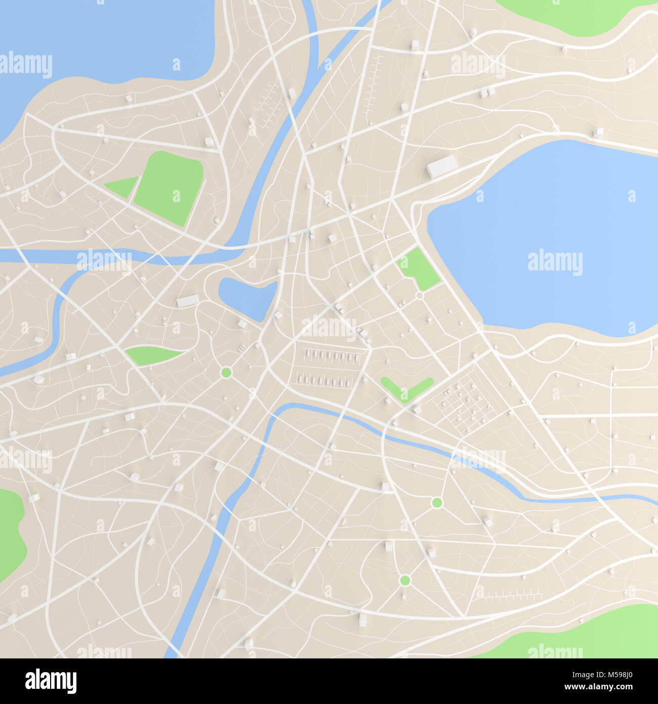 3D rendered top view of city map with road building river 3D ...