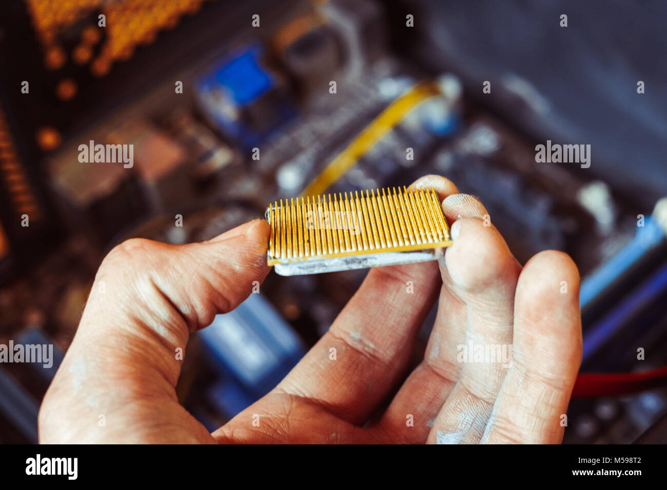 Computer CPU close up shot holding in hand before installation Stock ...