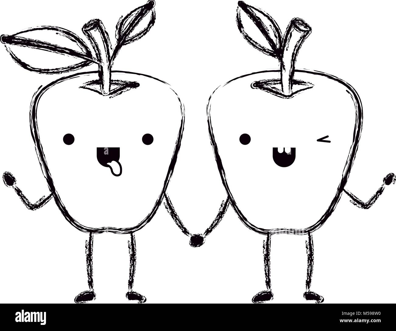 apples couple comic characters fresh fruit icon Stock Vector Image ...