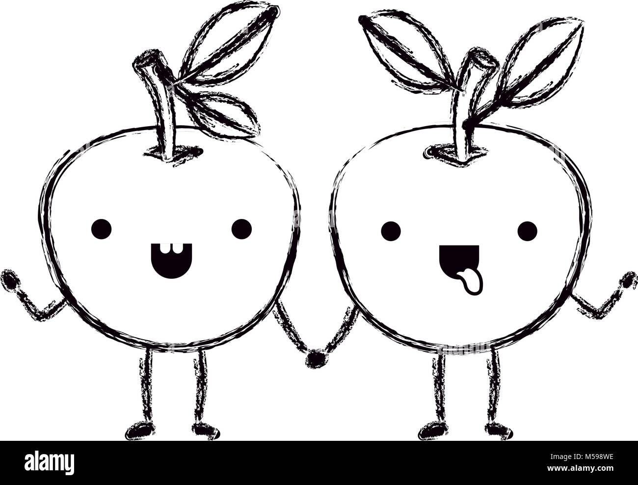 apples couple comic characters fresh fruit icon Stock Vector Image ...
