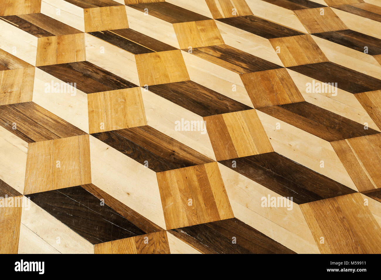 Classic wooden parquet flooring pattern with volume cubes illusion ...