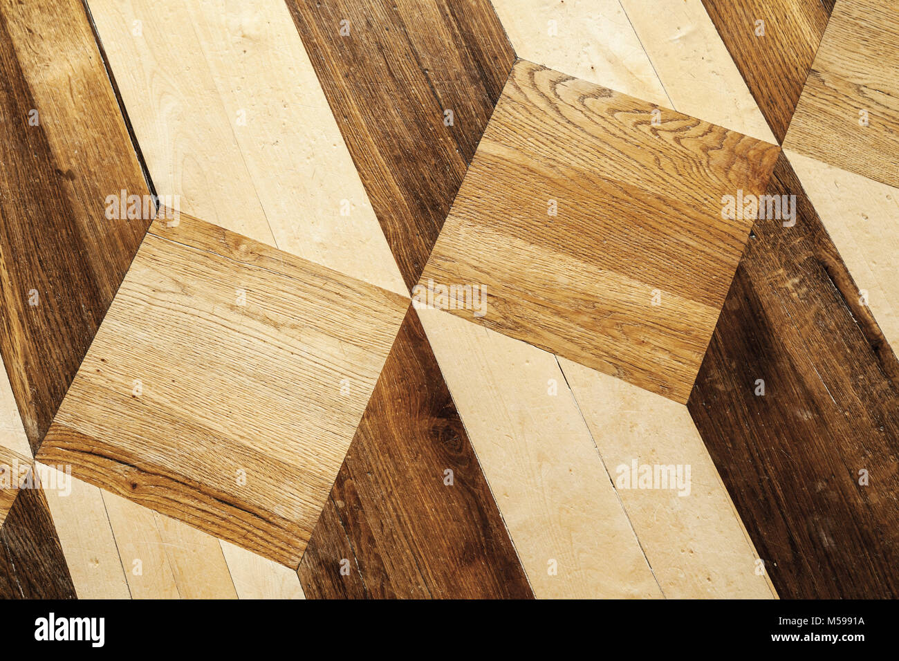 Wooden parquet flooring design with volume cubes pattern. Background ...