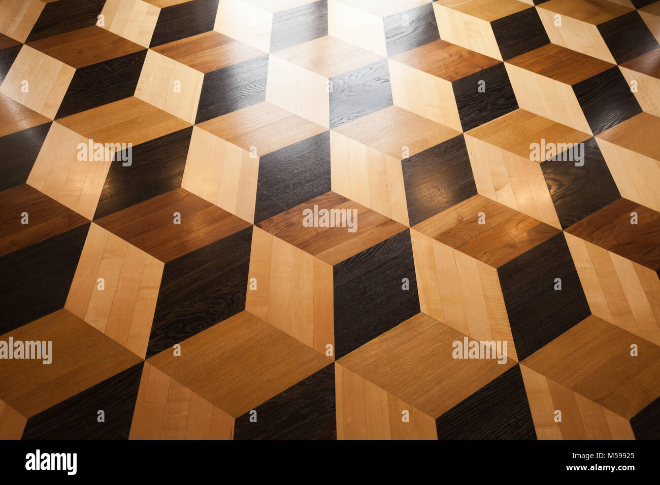 Shining wooden parquet flooring design with volume cubes illusion ...
