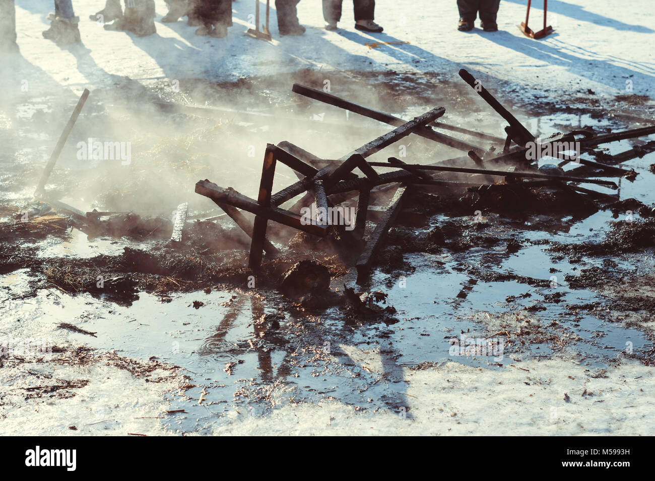 the ashes of the fire in the street Stock Photo - Alamy