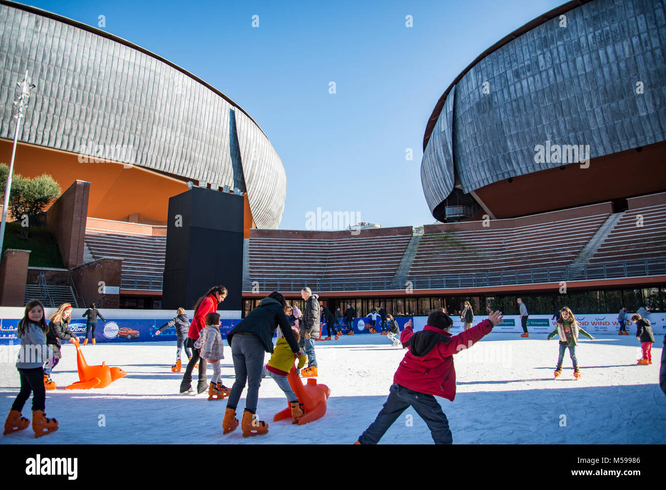 Ice skating ring outside the Auditorium Parco della Musica Stock Photo ...