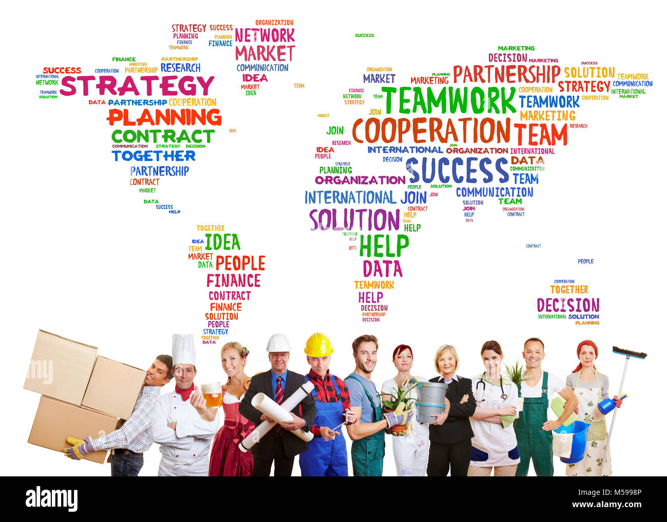 International teamwork with a group of people from many different ...
