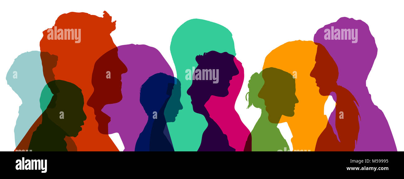 Group of heads in different colorful colors as a team Stock Photo - Alamy