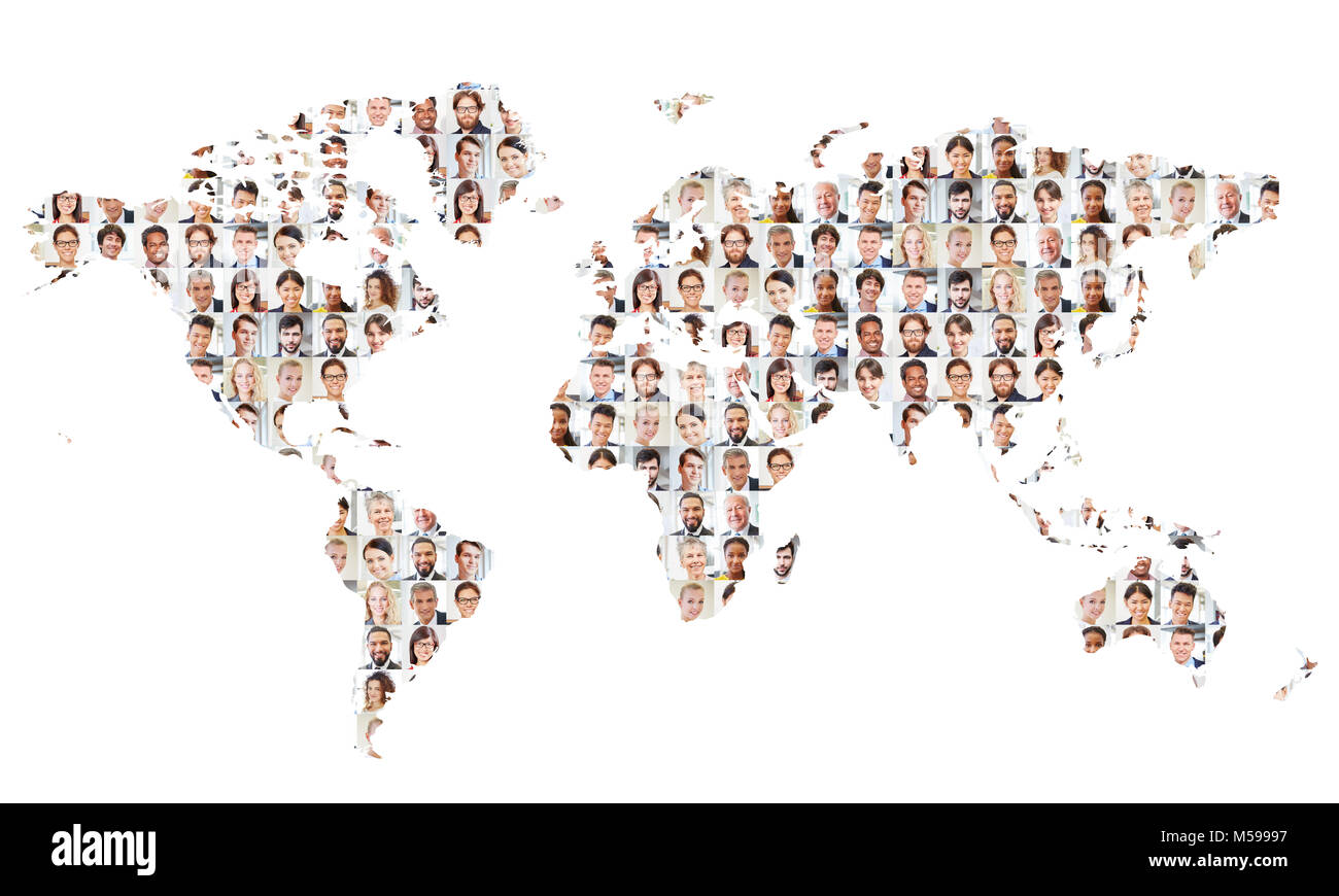 Many business people on world map plotted as a concept for ...