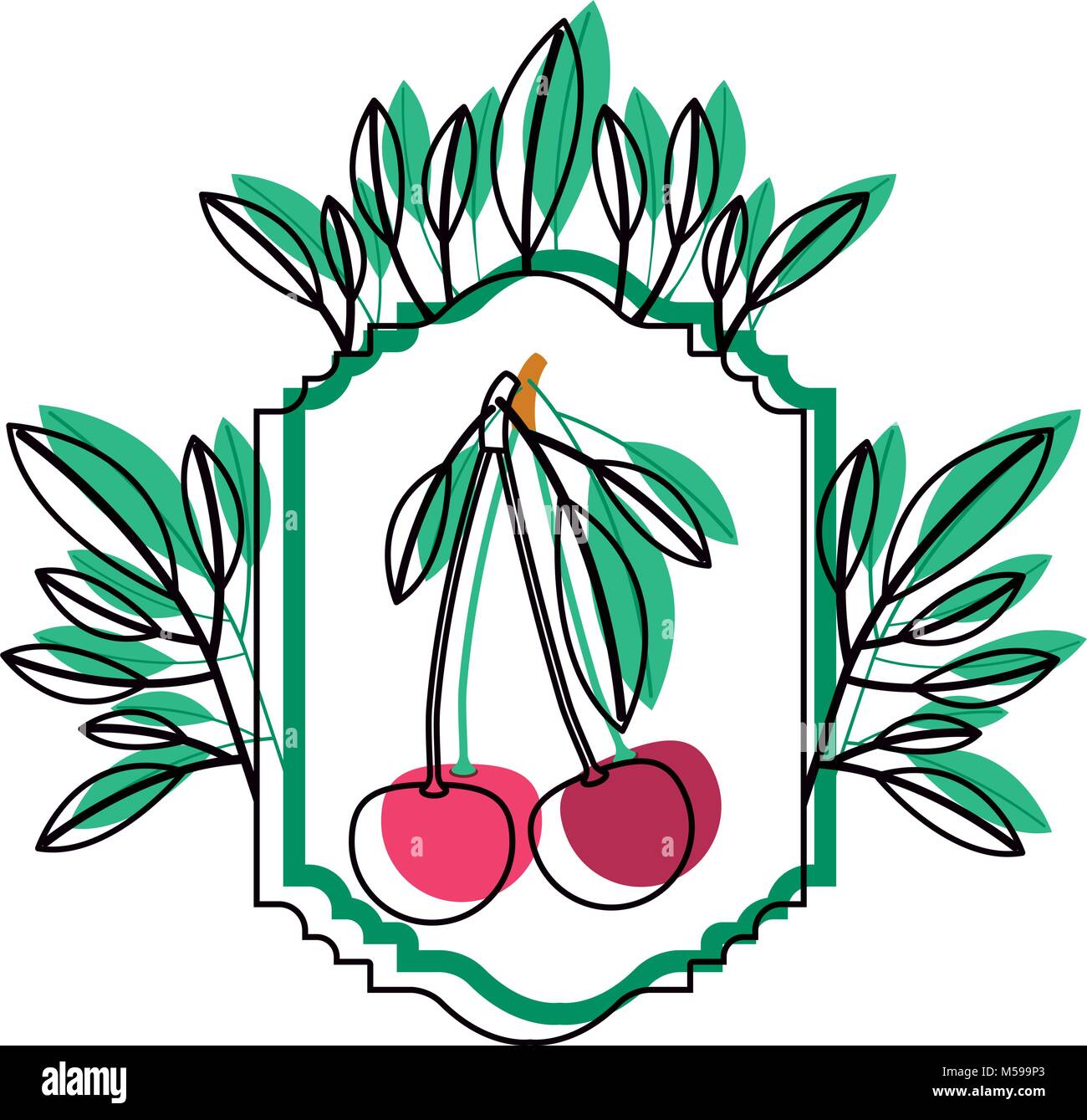 cherries fresh fruit with leafs frame Stock Vector Image & Art - Alamy