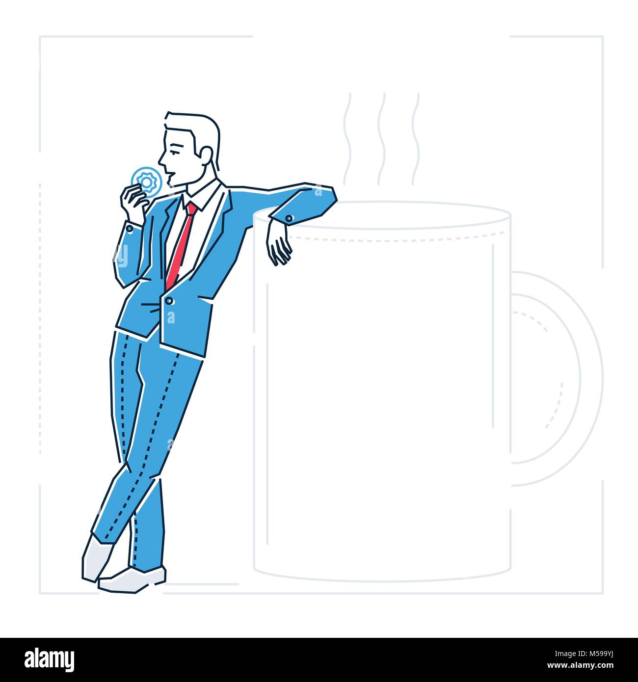 Businessman on a coffee break - line design style isolated illustration ...