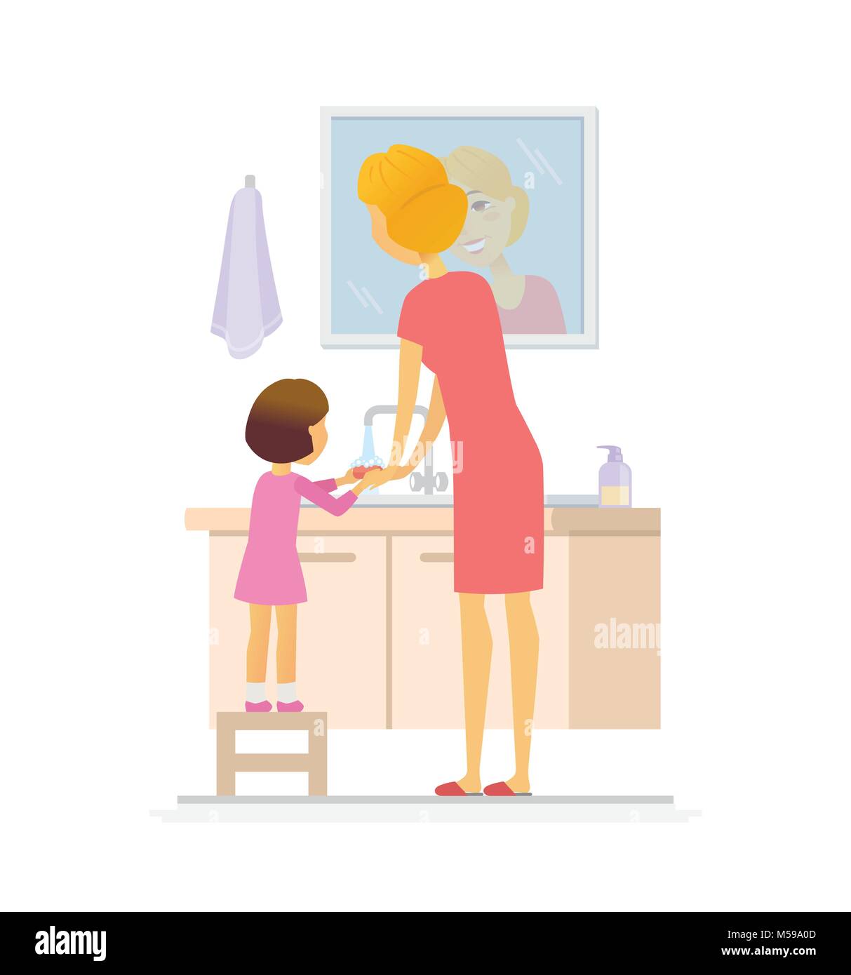 Girl washing her hands - cartoon people character isolated illustration ...