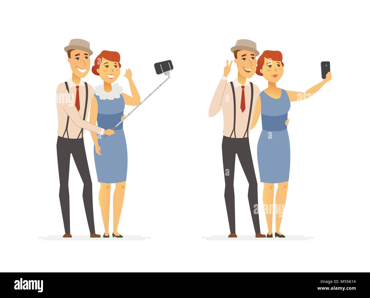 A couple making selfie - cartoon people character isolated illustration ...